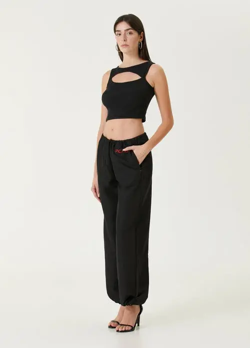 PCFG Ribbed Cropped Tank Top With Boatneck And Cut-out - Black