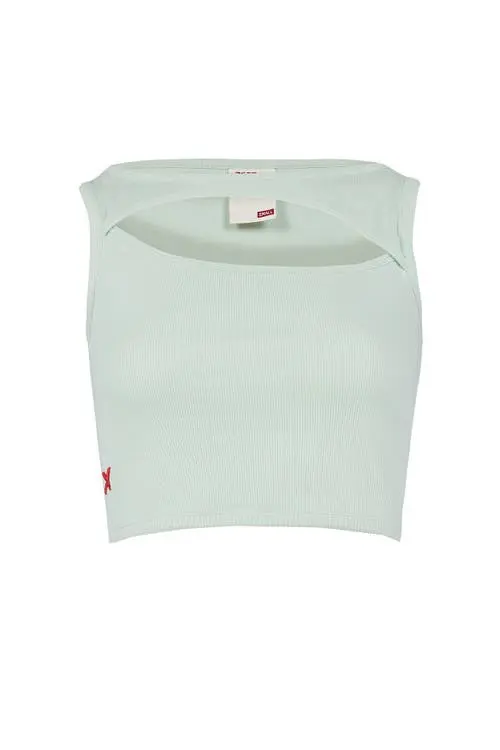 PCFG Ribbed Cropped Tank Top With Boatneck And Cut-out