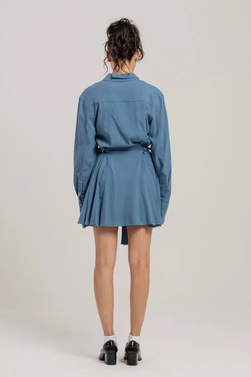 PCFG Free Heaven" Pleated Mini Shirt Dress - Blue