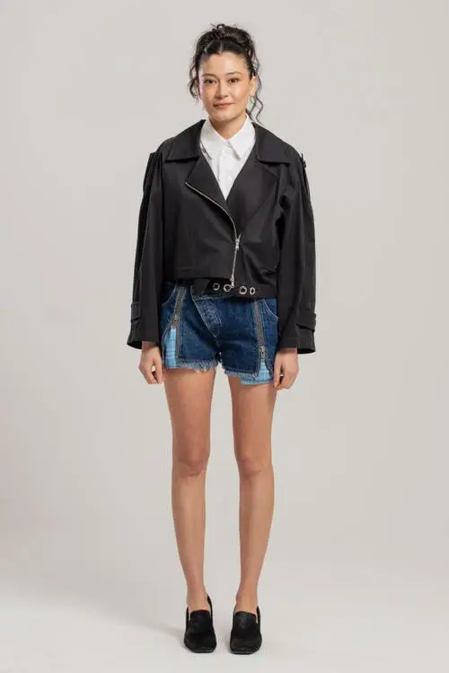 PCFG Free Heaven Cropped Waterproof Trench Coat - Black