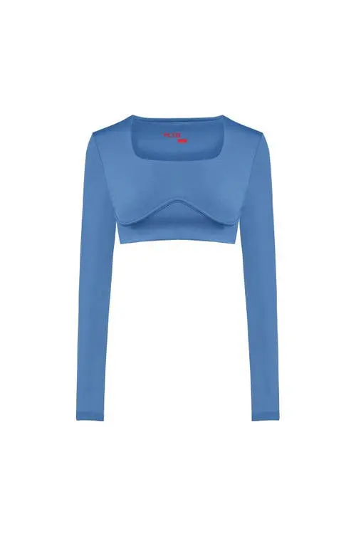 PCFG Long Sleeve Square Neck Cropped Top - Blue