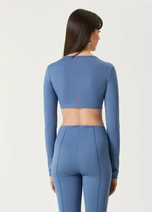 PCFG Long Sleeve Square Neck Cropped Top - Blue