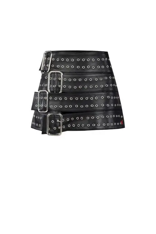 PCFG Buckled Leather Mini Skirt - Black