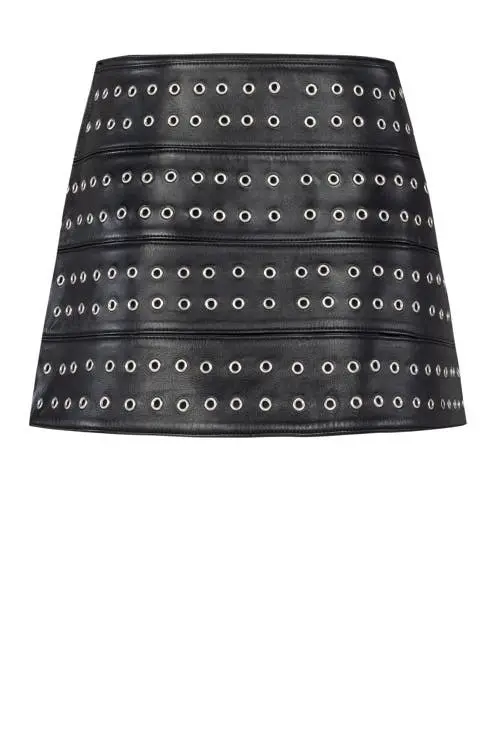 PCFG Buckled Leather Mini Skirt With Metallic Eyelets