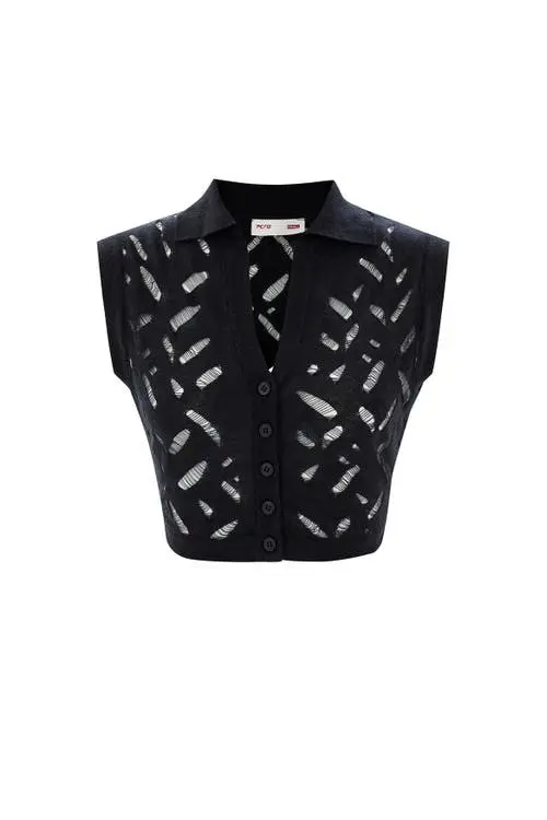 PCFG Cropped Ripped Knit Top