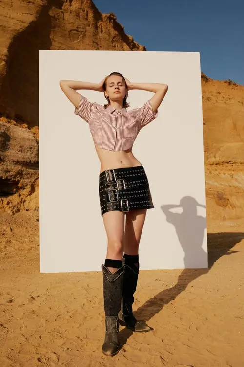 PCFG Pure Linen Striped Crop Shirt