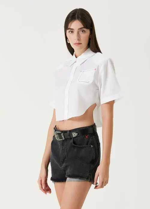 PCFG Pure Cotton Striped Crop Shirt - Grey