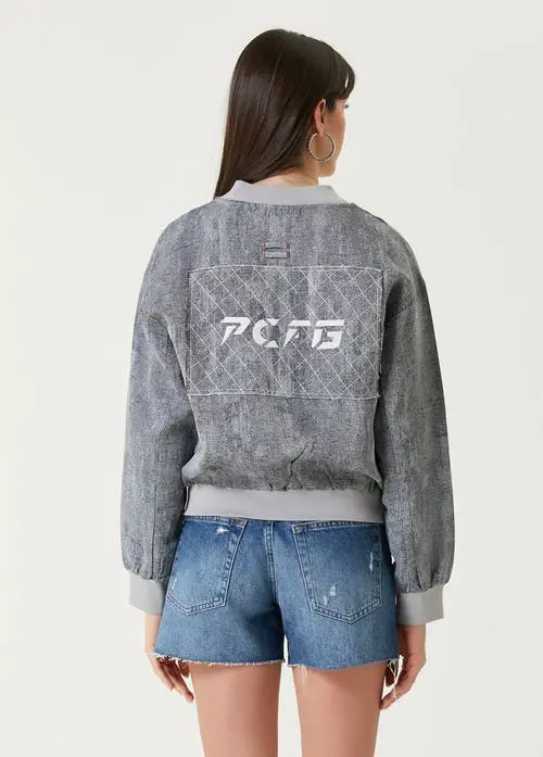 PCFG Linen Blend Bomber Jacket With Distressed Look