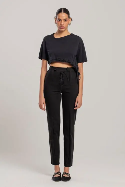 PCFG Pure Cotton Asymmetrical Crop T-shirt With Tie Detail