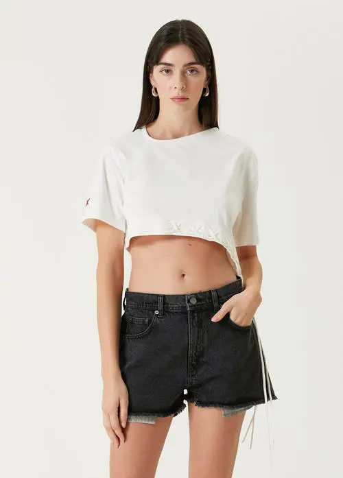 PCFG Pure Cotton Asymmetrical Crop T-shirt With Tie Detail