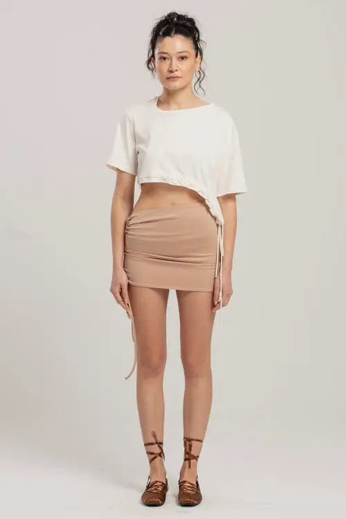 PCFG Pure Cotton Asymmetrical Crop T-shirt With Tie Detail