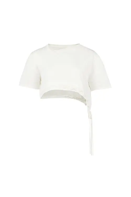 PCFG Pure Cotton Asymmetrical Crop T-shirt With Tie Detail
