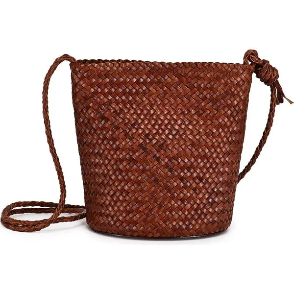 OLD TREND Reed Genuine Leather Woven Barrel Crossbody Bag - Brown