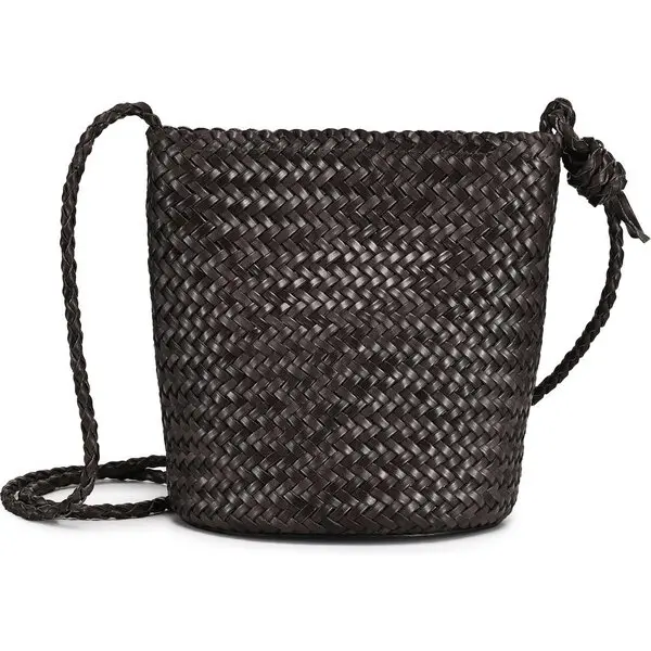 OLD TREND Reed Genuine Leather Woven Barrel Crossbody Bag - Grey