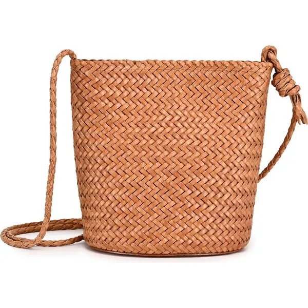 OLD TREND Reed Genuine Leather Woven Barrel Crossbody Bag - Tan