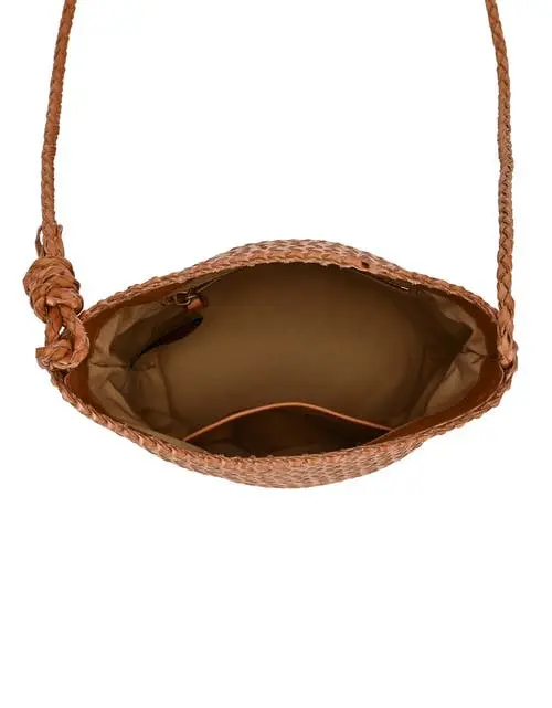 OLD TREND Reed Genuine Leather Woven Barrel Crossbody Bag - Tan