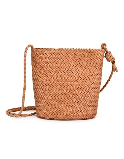 OLD TREND Reed Genuine Leather Woven Barrel Crossbody Bag - Tan