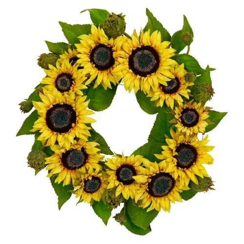 NEARLY NATURAL 22-in Sunflower Wreath - Yellow