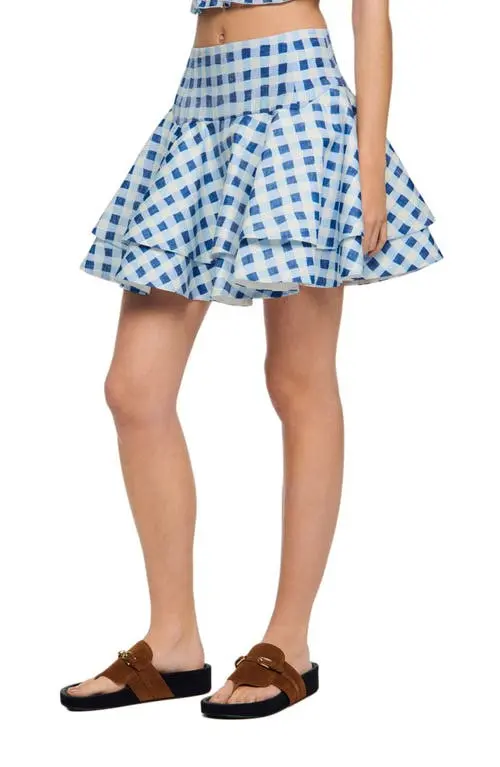 Sandro Short Gingham Linen Skirt - Blu/white