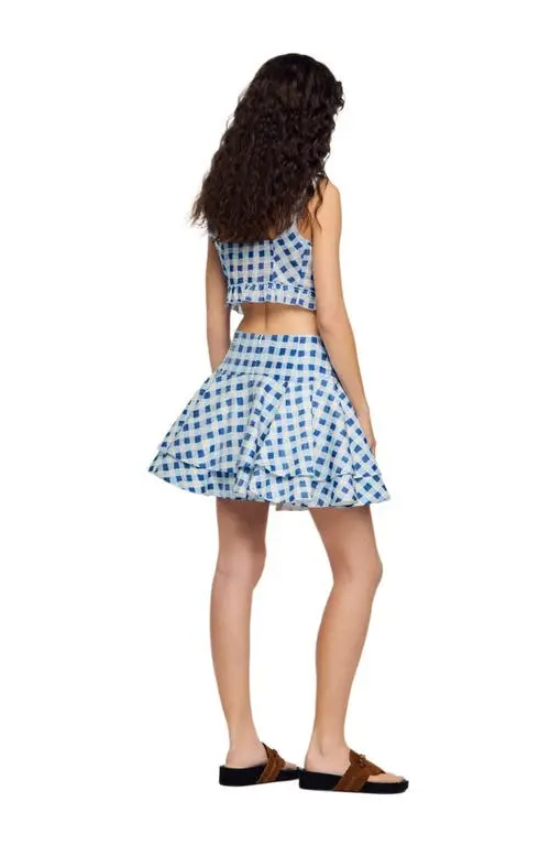Sandro Short Gingham Linen Skirt