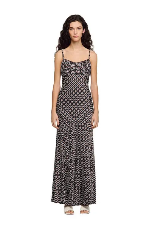 Sandro Floral Slip Maxi Dress - Deep Blue/ocher