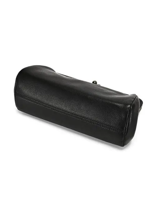 OLD TREND Iris Genuine Leather Vintage Frame Crossbody Bag With Chain Strap And Wristlet - Black