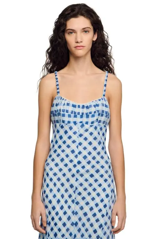 Sandro Gingham Linen Maxi Dress - Blu/white