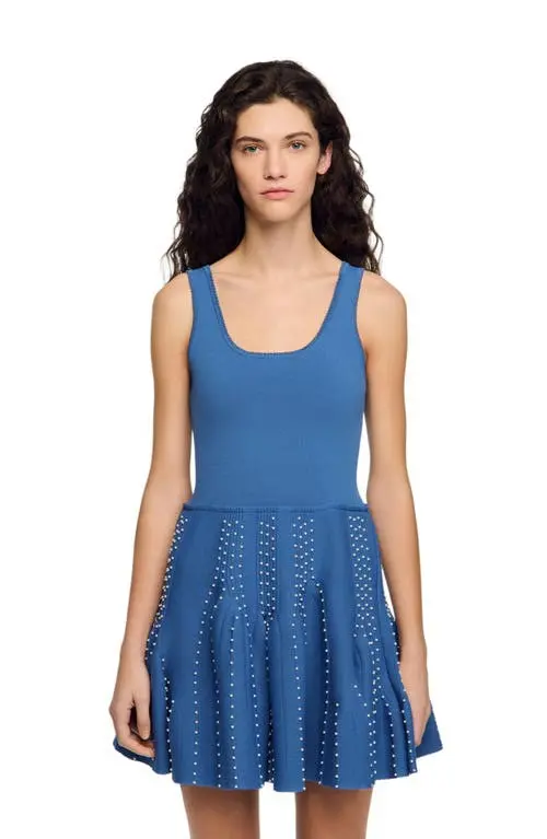 Sandro Beaded Knit Short Dress - Blue