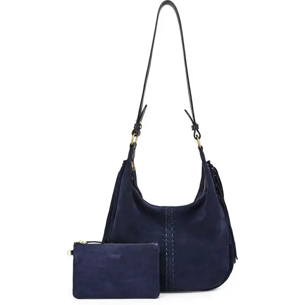 OLD TREND Hydrangea Genuine Leather Suede Heritage Shoulder Bag - Navy