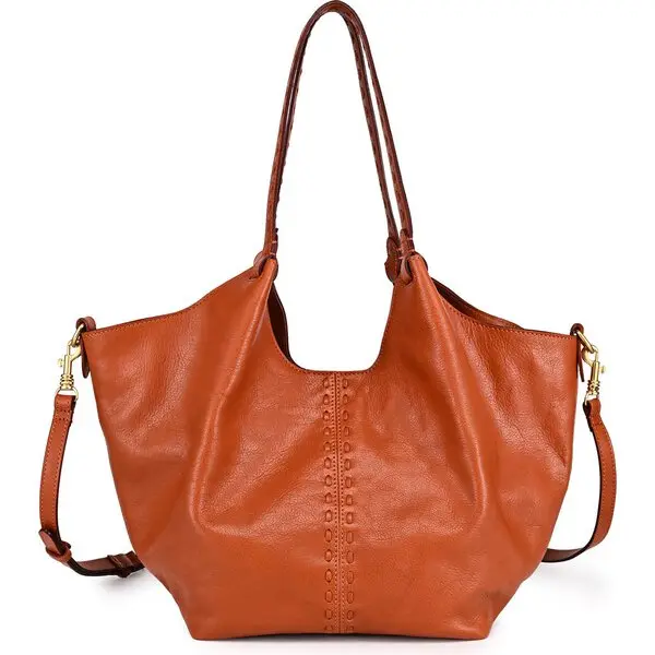 OLD TREND Magnolia Genuine Leather Handwoven Convertible Tote - Cognac