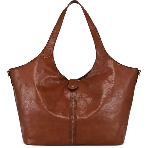 OLD TREND Marigold Genuine Leather Spacious Refined Carryall Tote - Cognac