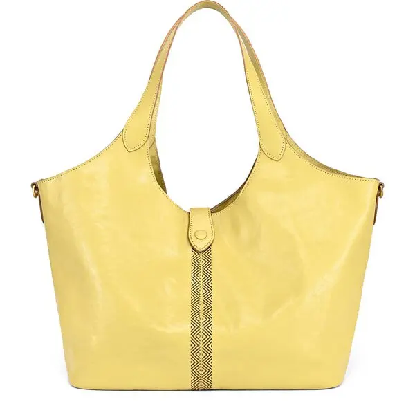 OLD TREND Marigold Genuine Leather Spacious Refined Carryall Tote - Lemon