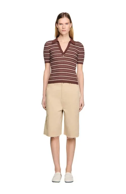 Sandro Striped V-neck Polo Sweater