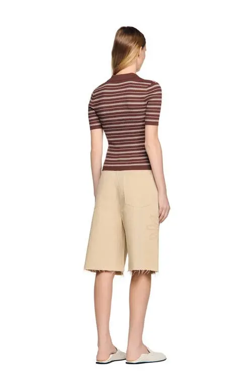 Sandro Striped V-neck Polo Sweater