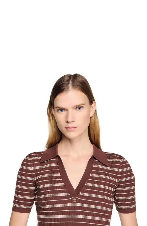 Sandro Striped V-neck Polo Sweater