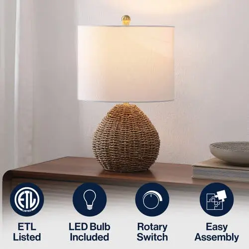 JONATHAN Y Kona Classic Rattan/iron Led Table Lamp