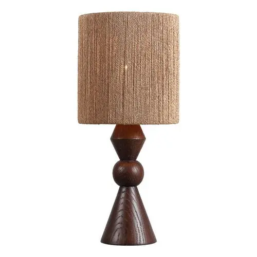JONATHAN Y Orbic Taper Cottage Resin/metal Led Table Lamp With Paper Rope Shade - Dark Brown Wood Finish