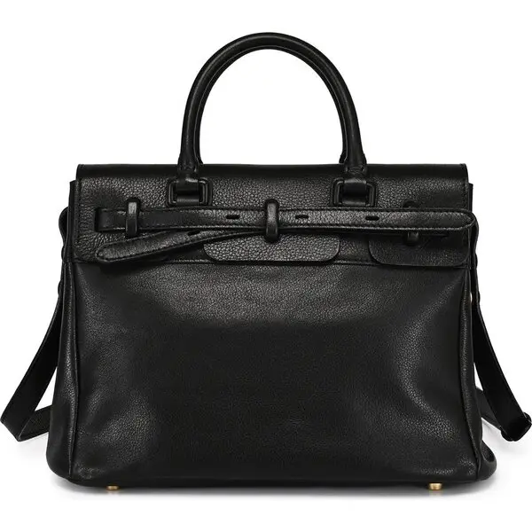 OLD TREND Wishbone Genuine Leather Structured Heritage Satchel - Black
