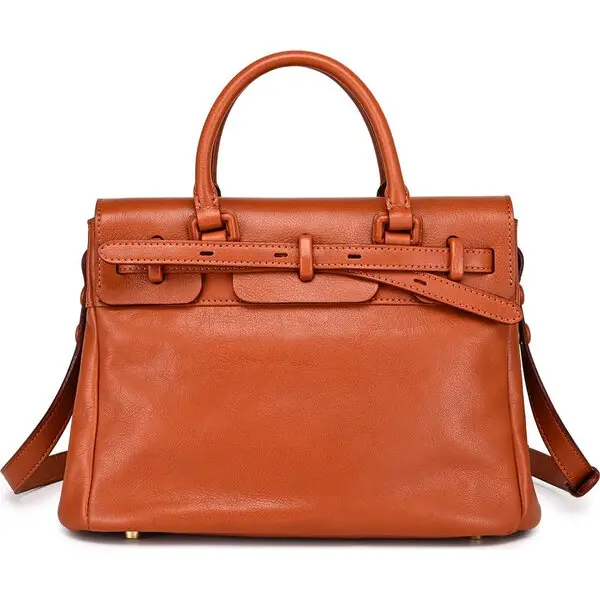 OLD TREND Wishbone Genuine Leather Structured Heritage Satchel - Cognac