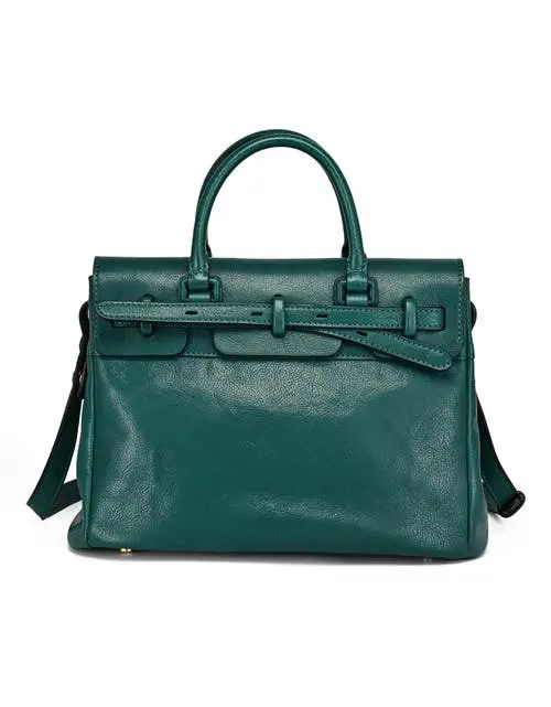 OLD TREND Wishbone Genuine Leather Structured Heritage Satchel - Teal