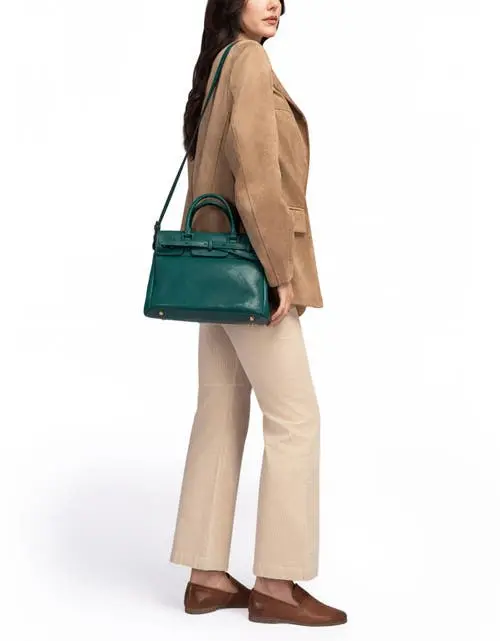 OLD TREND Wishbone Genuine Leather Structured Heritage Satchel - Teal