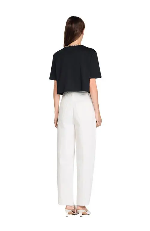 Sandro Rhinestone Embellished Cropped T-shirt