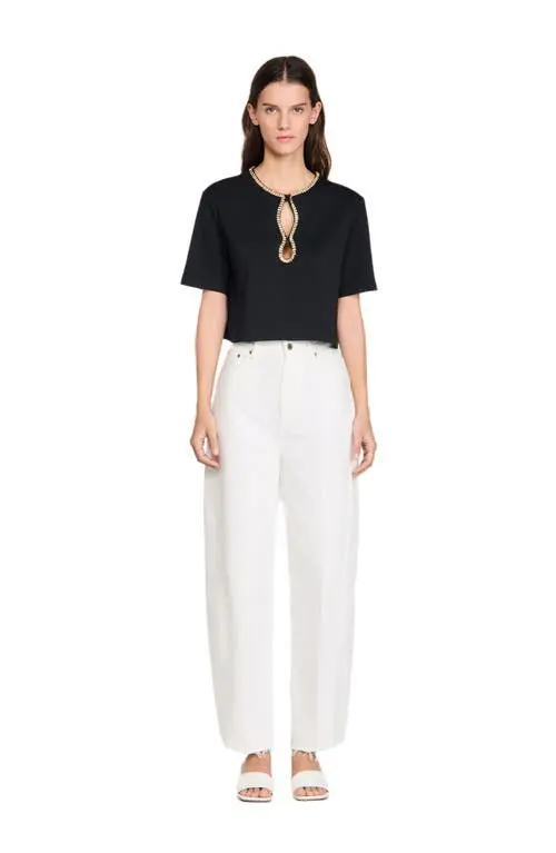 Sandro Rhinestone Embellished Cropped T-shirt