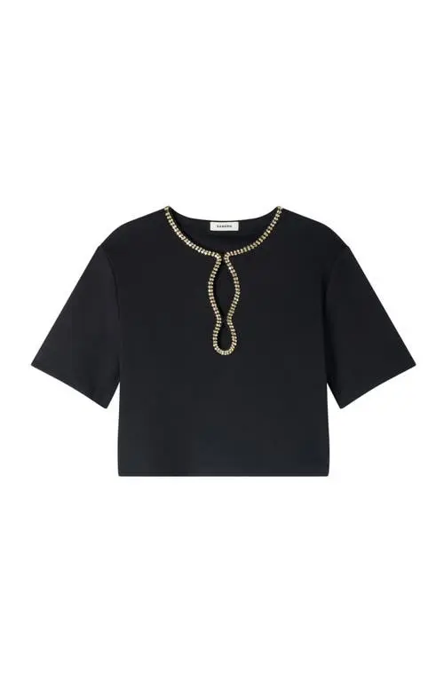 Sandro Rhinestone Embellished Cropped T-shirt