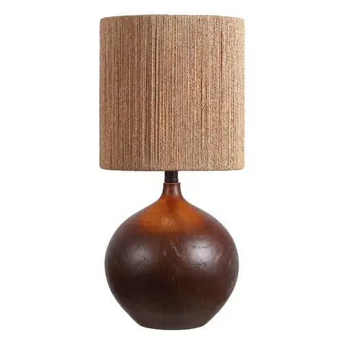 JONATHAN Y Abram Bohemian Resin/metal Round Table Lamp With Paper Rope Shade - Dark Brown Wood Finish