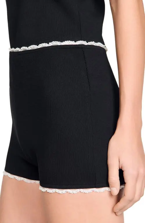 Sandro Beaded Embroidered Ribbed Shorts