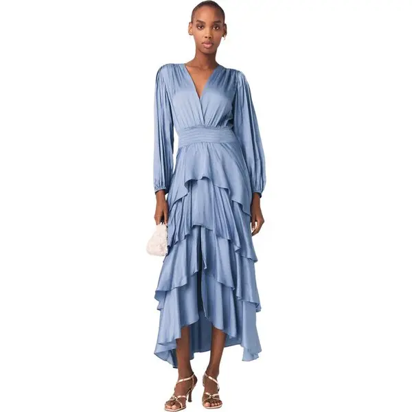 Maje Ruffled Maxi Dress - Blue/grey
