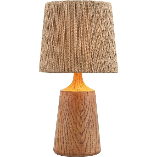 JONATHAN Y Highland Cottage Tapered Resin/metal Led Table Lamp With Paper Rope Shade - Brown Wood Finish