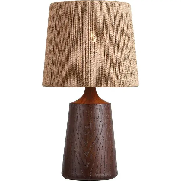 JONATHAN Y Highland Cottage Tapered Resin/metal Led Table Lamp With Paper Rope Shade - Dark Brown Wood Finish