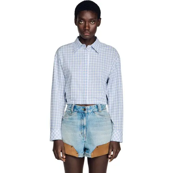 Sandro Cropped Checked Shirt - Blu/white